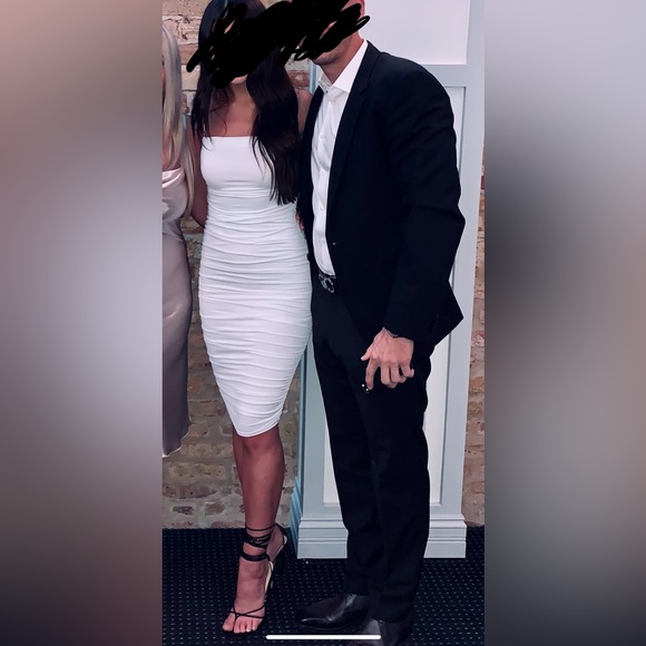 Windsor | Dresses | Windsor White Ruched Body On Midi Dress | Poshmark
